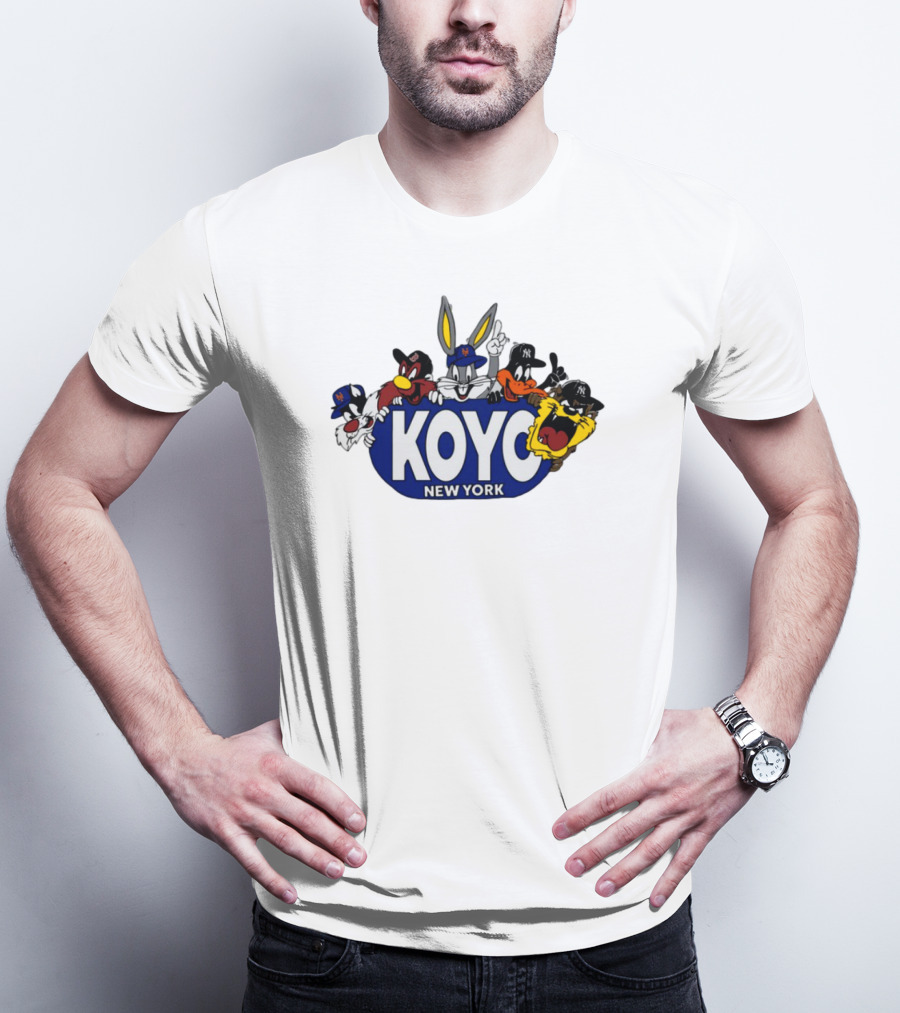 Koyo New York Looney Tunes Bugs Daffy Sylvester Taz Foghorn Baseball Yankees Mets T-Shirt