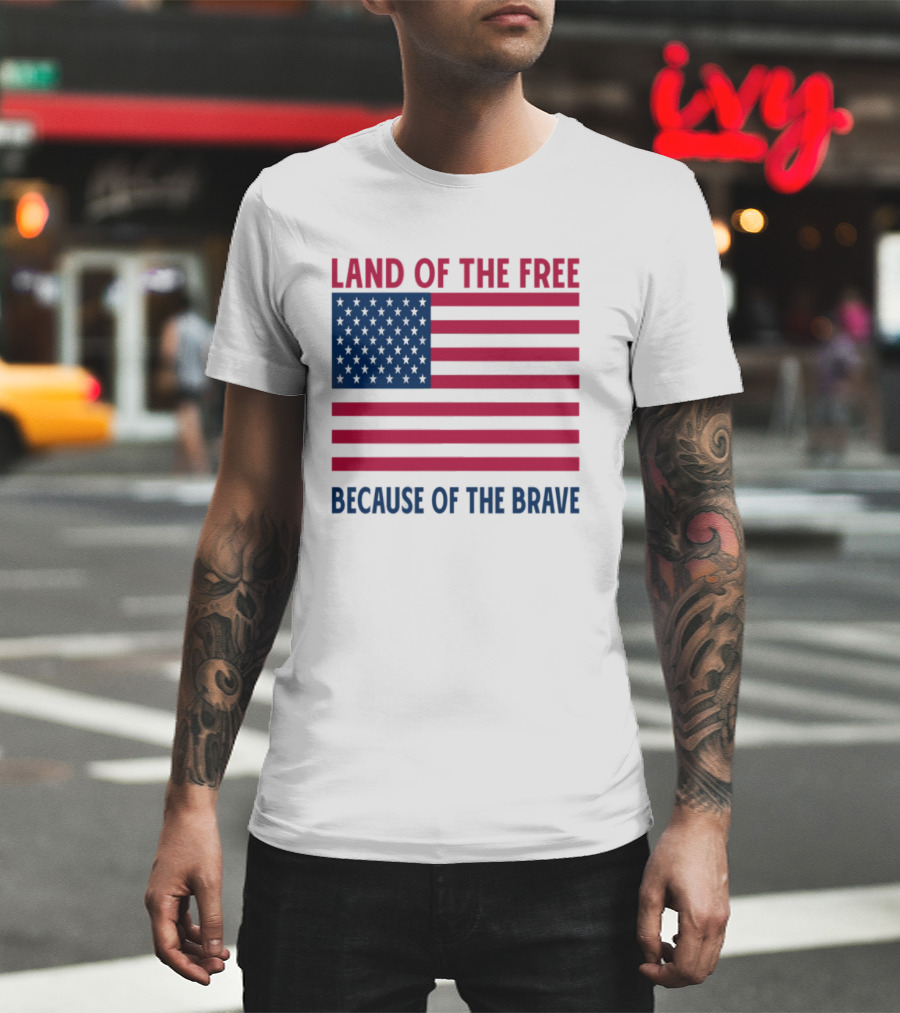 Land Of The Free Because Of The Brave American Flag Tribute T-Shirt