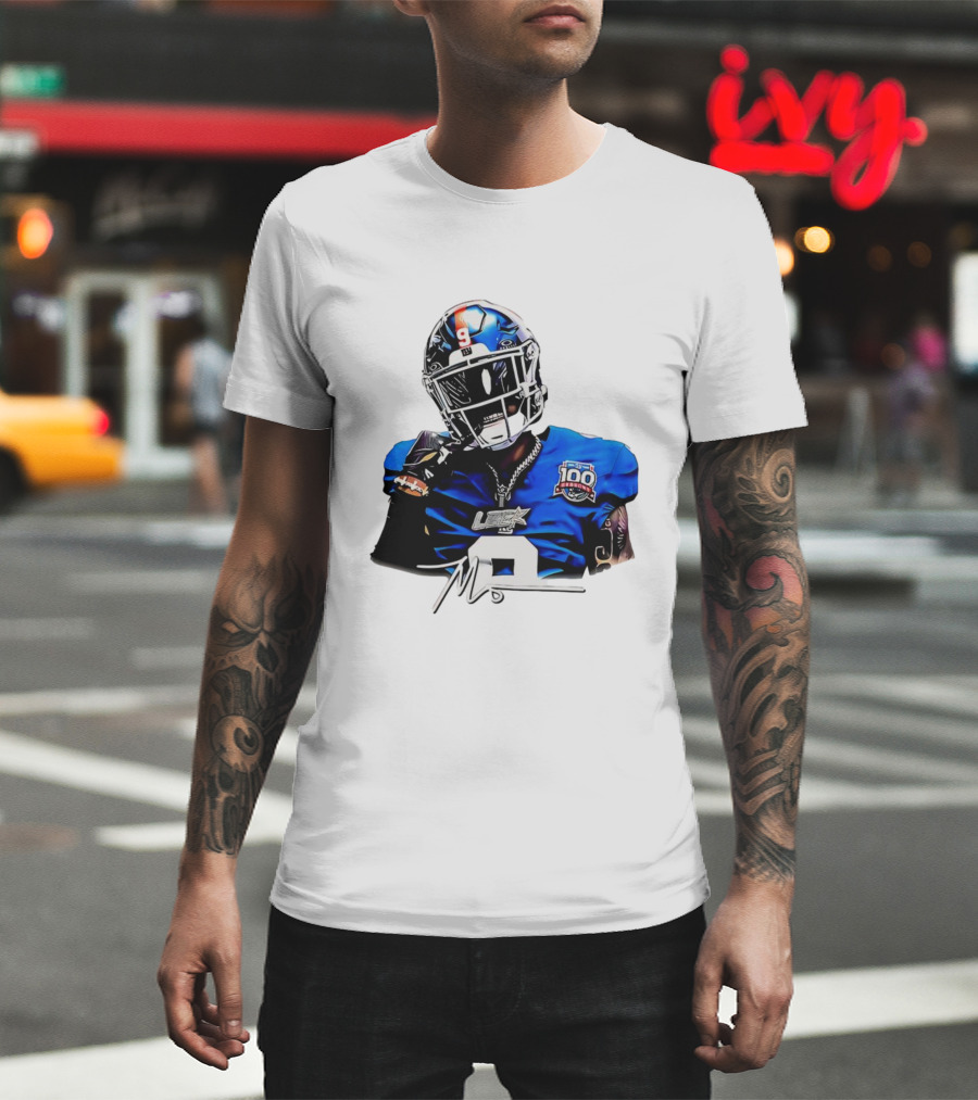 Malik Nabers New York Giants Football Rookie Signature 100th Season LSHOF T-Shirt