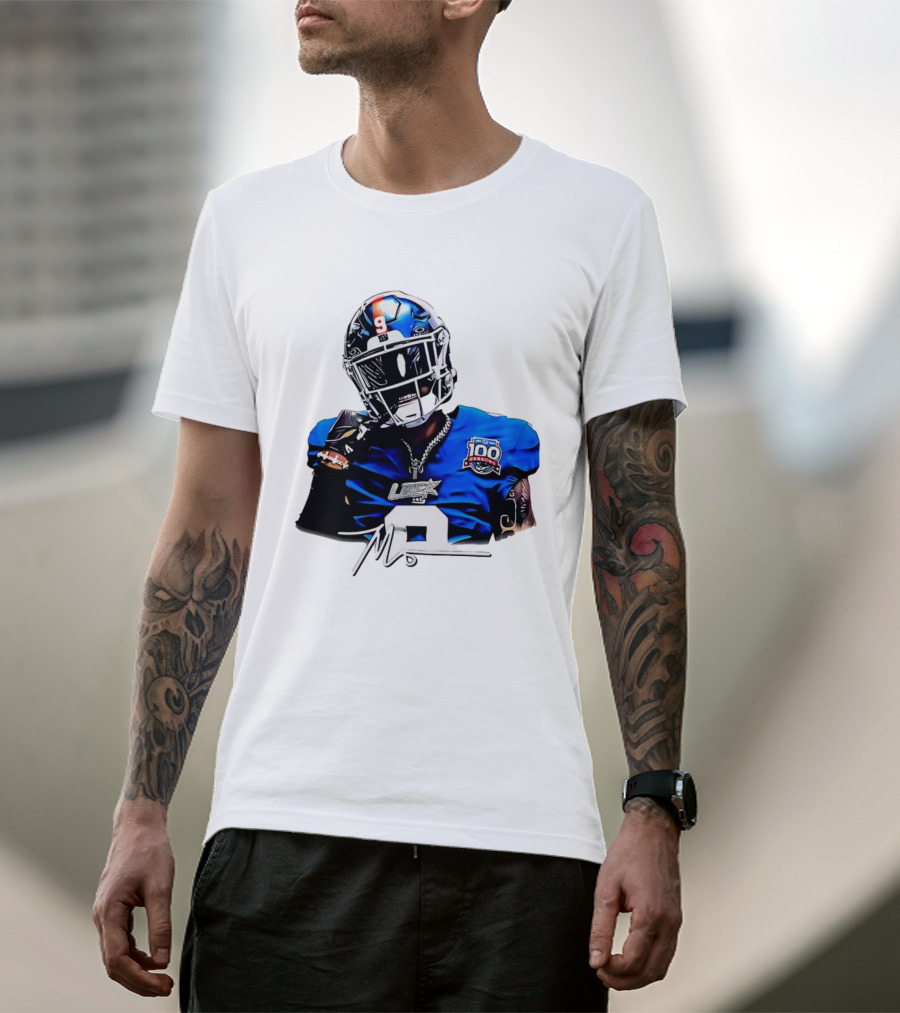 Malik Nabers New York Giants Football Rookie Signature 100th Season LSHOF T-Shirt