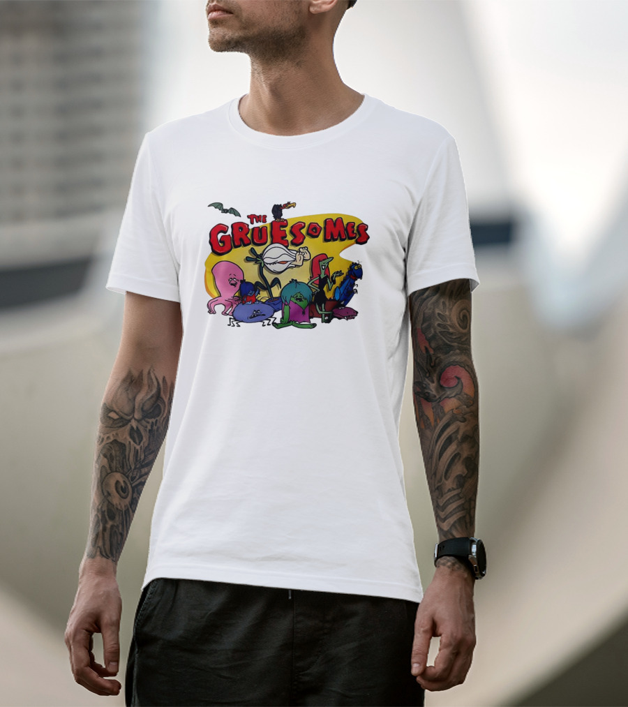 The Gruesomes Cartoon Characters With Bat And Vulture T-Shirt