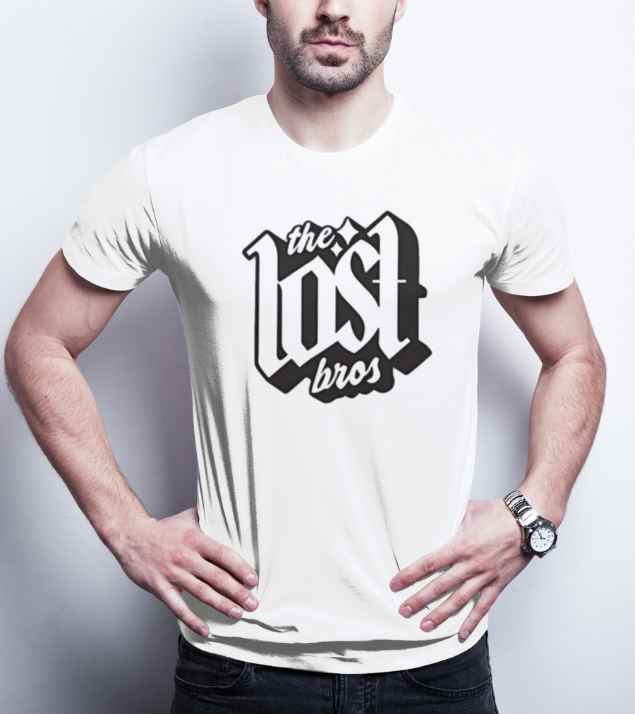 The Lost Bros Black Vintage Style Bold Text Design T-Shirt