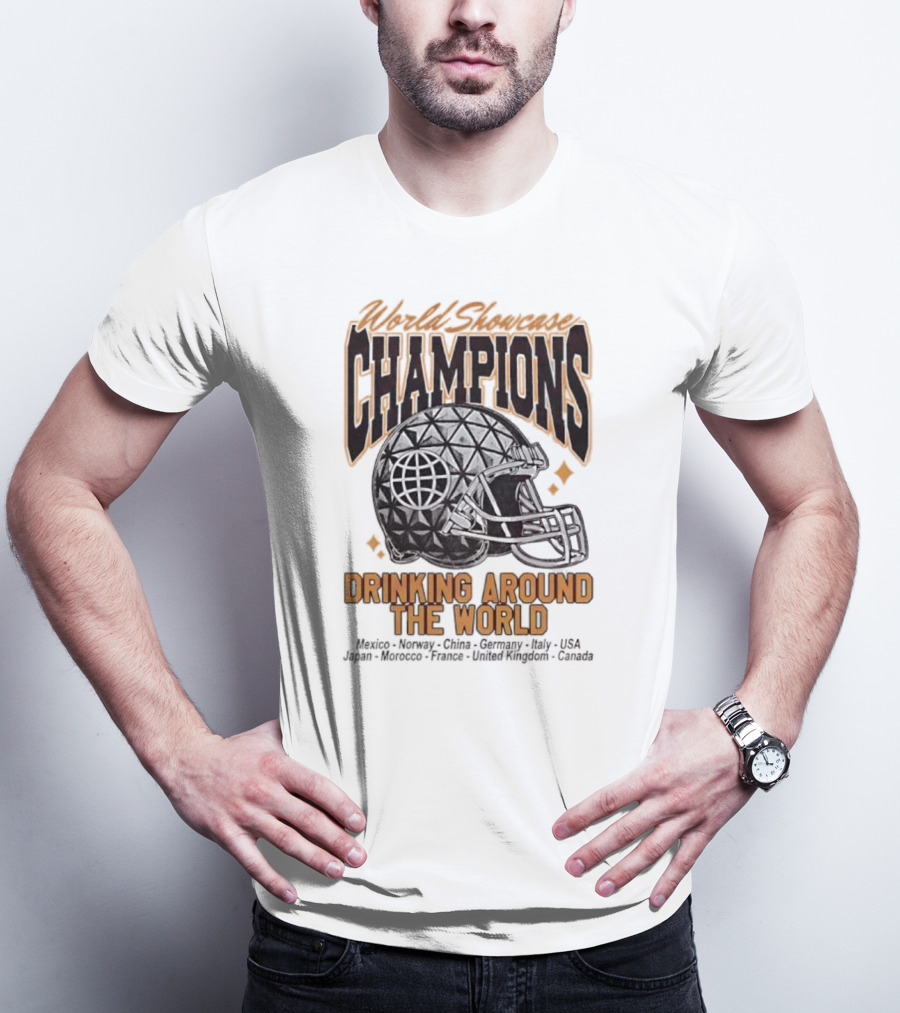 World Showcase Champions Drinking Around The World Helmet USA Canada Spaceship Earth T-Shirt
