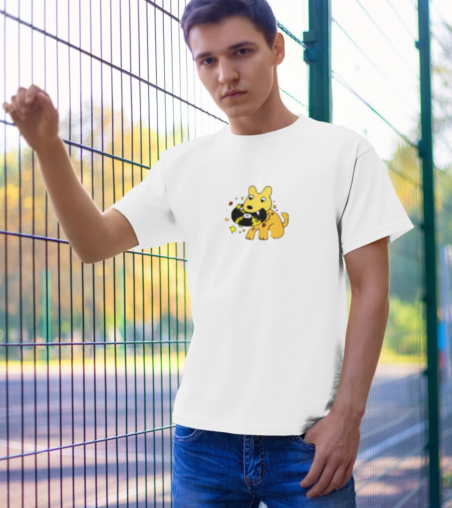 Yellow Jasper Dog With Cosmic Black Cat T-Shirt