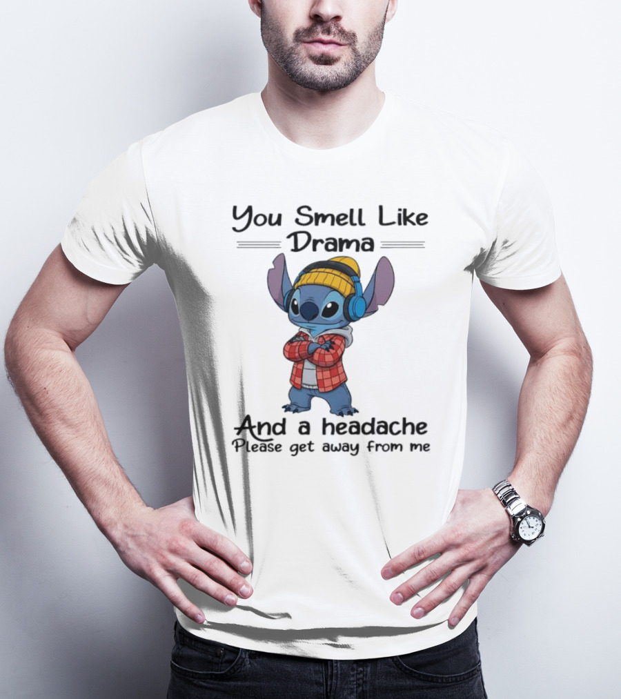 You Smell Like Drama And Headache Please Get Away From Me Stitch Headphones Plaid Beanie T-Shirt