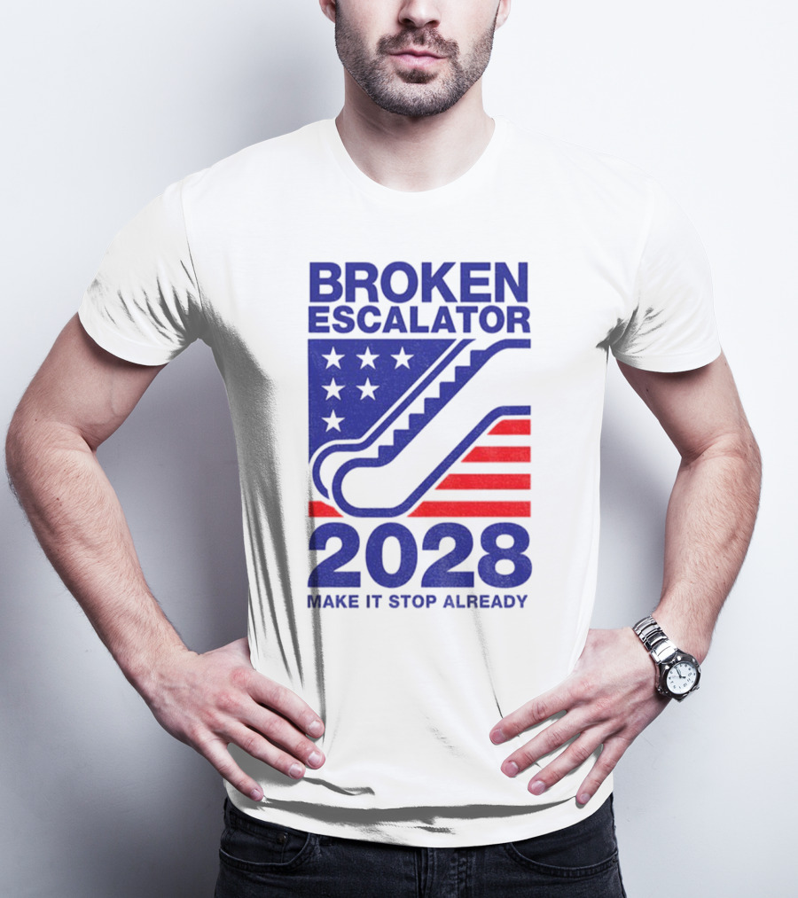 Broken Escalator 2028 Make It Stop Already American Flag Stars Stripes T-Shirt