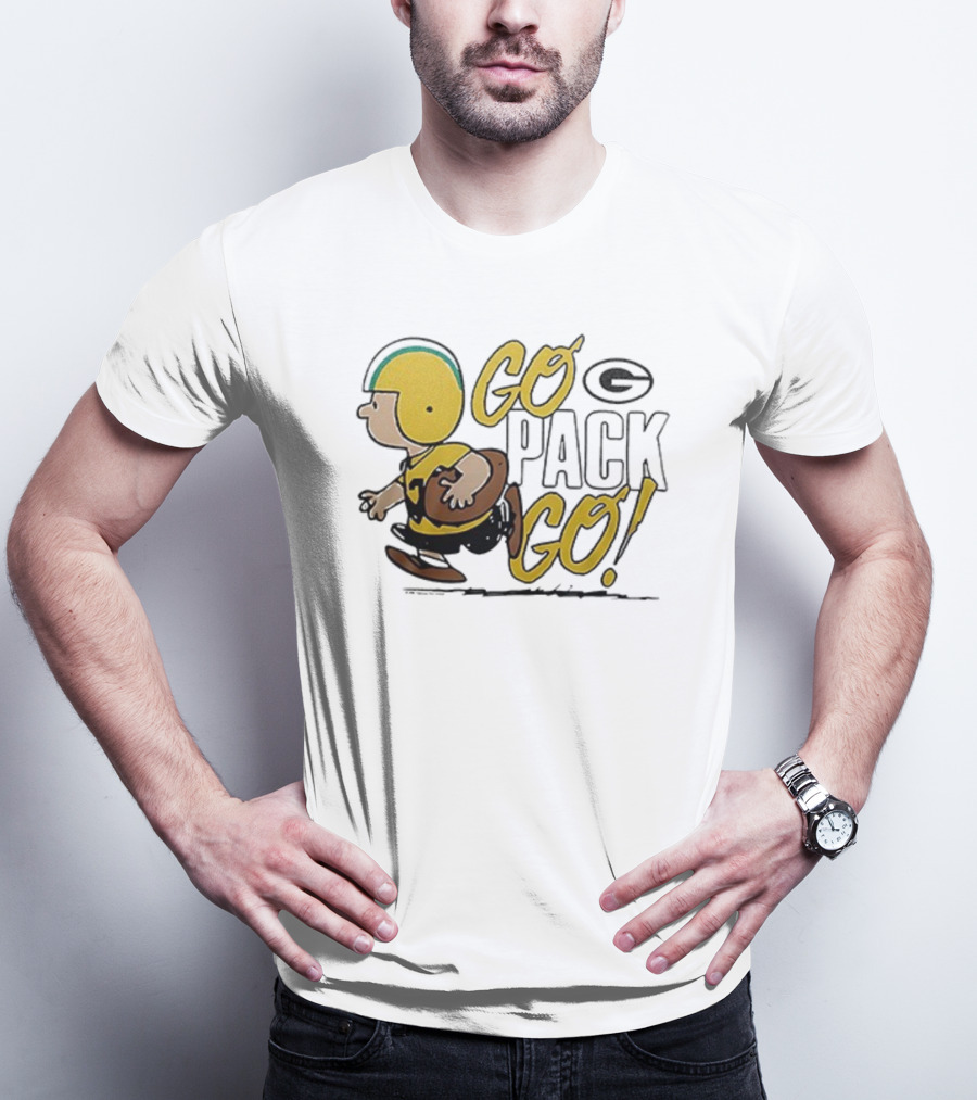 Green Bay Packers Peanuts Snoopy Go Pack Go Winter Cartoon Football T-Shirt