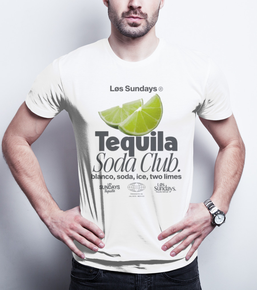 Los Sundays Tequila Soda Club Blanco Soda Ice Two Limes T-Shirt