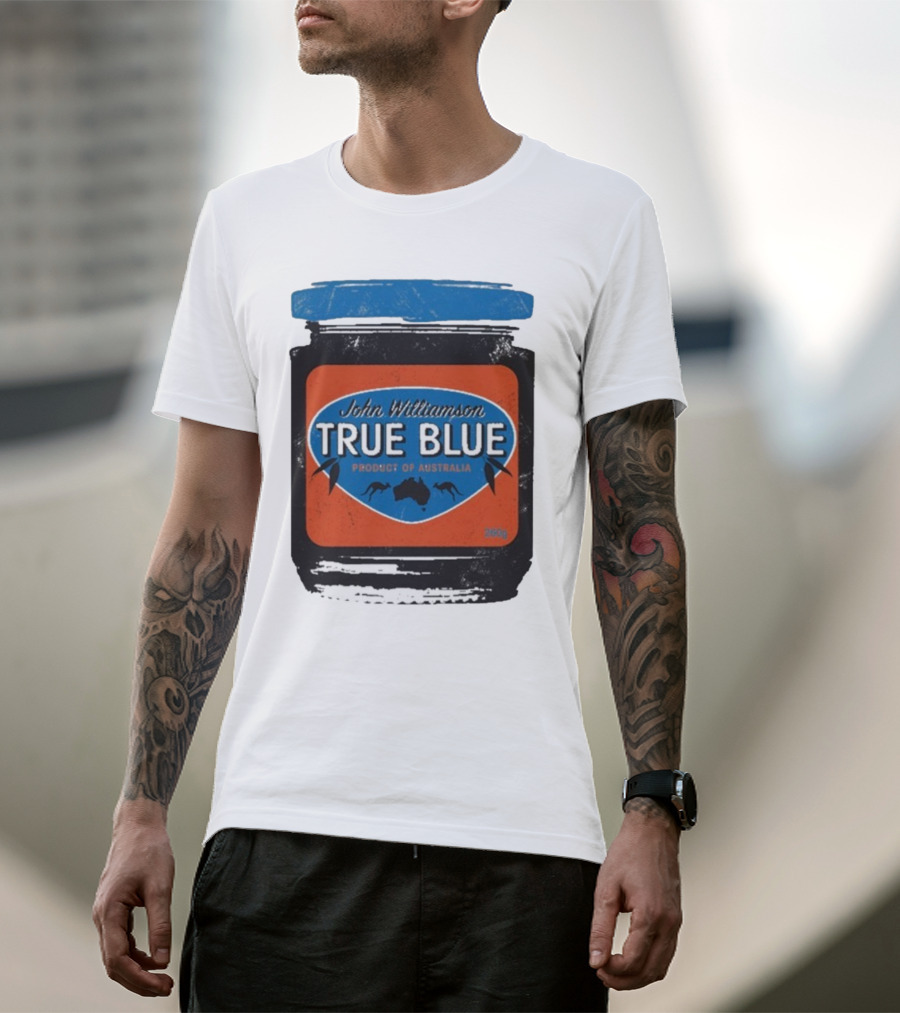 John Williamson True Blue Product Of Australia Mock Jam Label T-Shirt