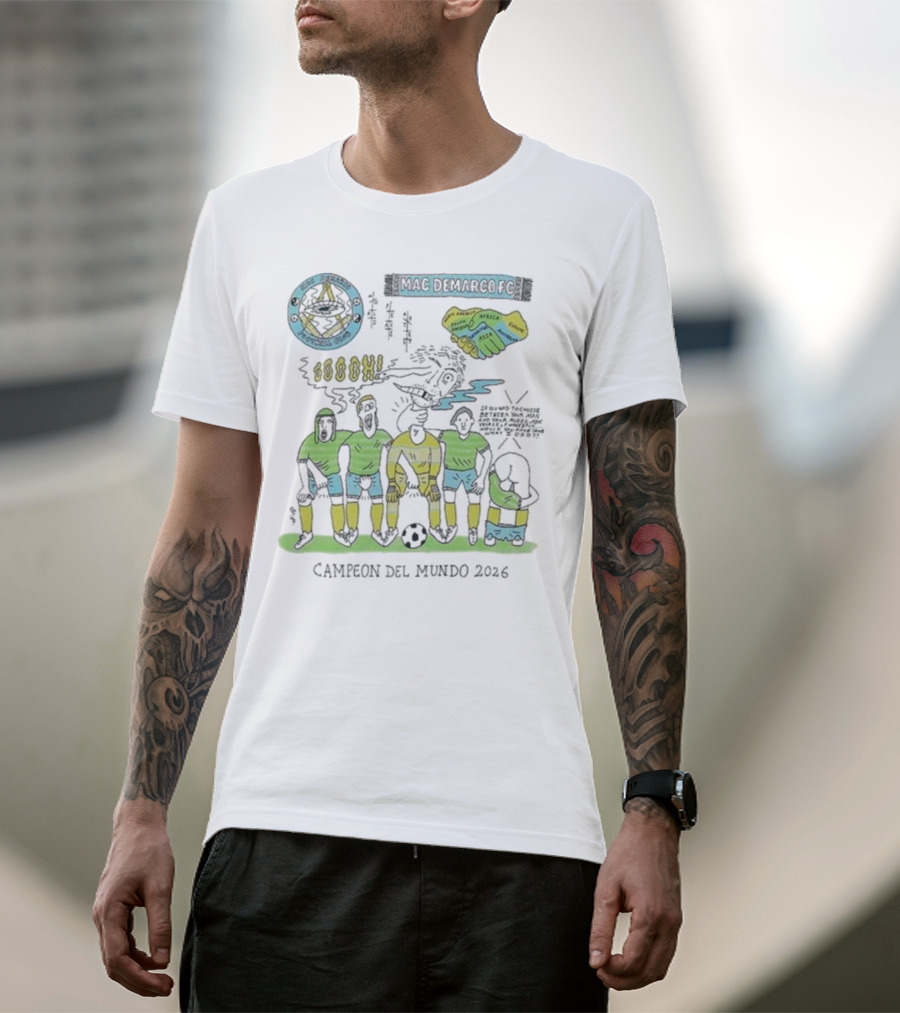 Campeon Del Mundo 2026 Mac Demarco Football Club Soccer Team Art Latin America Africa Map T-Shirt
