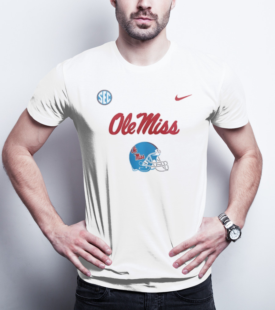 Ole Miss Rebels Football Helmet SEC Nike T-Shirt