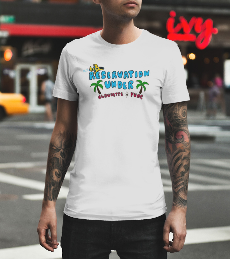 Reservation Under Claudette Yung Beach Beds Tropical Vacation T-Shirt