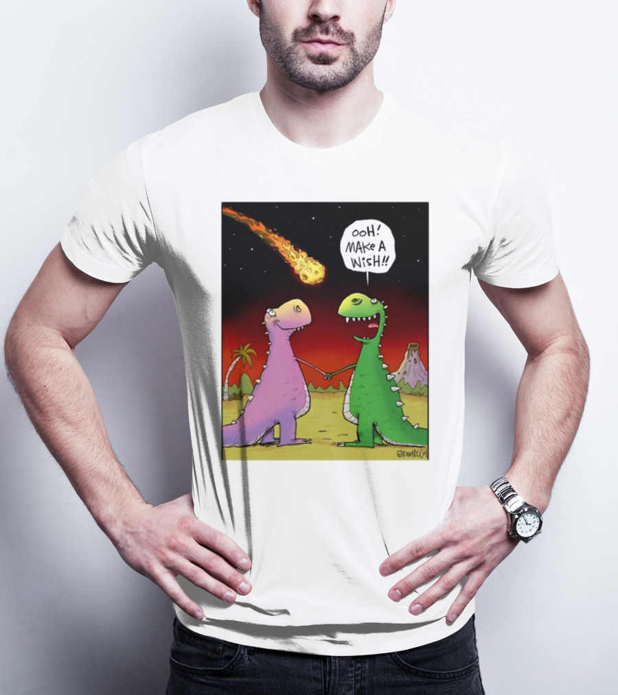 Glenn Mccoy Dinosaur Cartoon Ooh Make A Wish Meteorite Scene T-Shirt