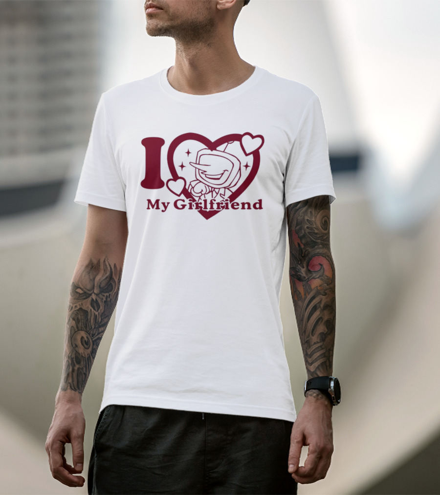 I Love My Girlfriend Mr. Tenna Heart Design T-Shirt