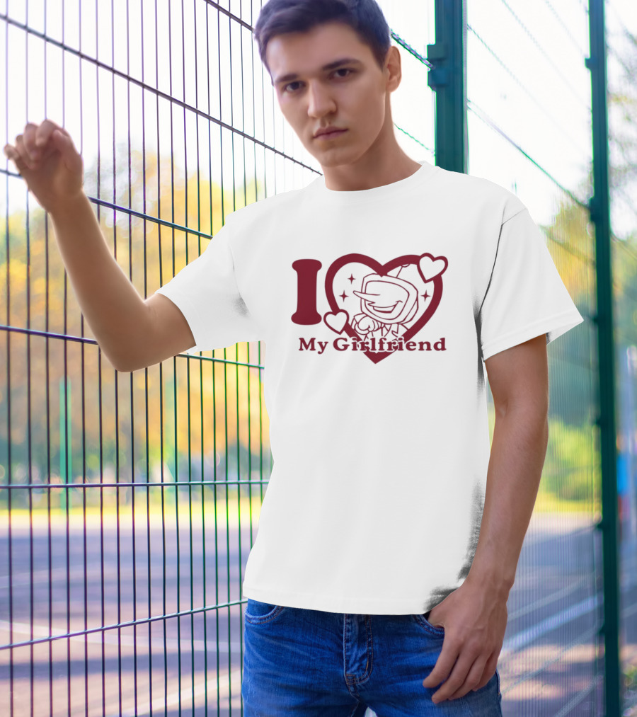 I Love My Girlfriend Mr. Tenna Heart Design T-Shirt