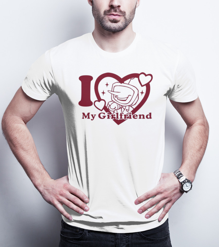 I Love My Girlfriend Mr. Tenna Heart Design T-Shirt
