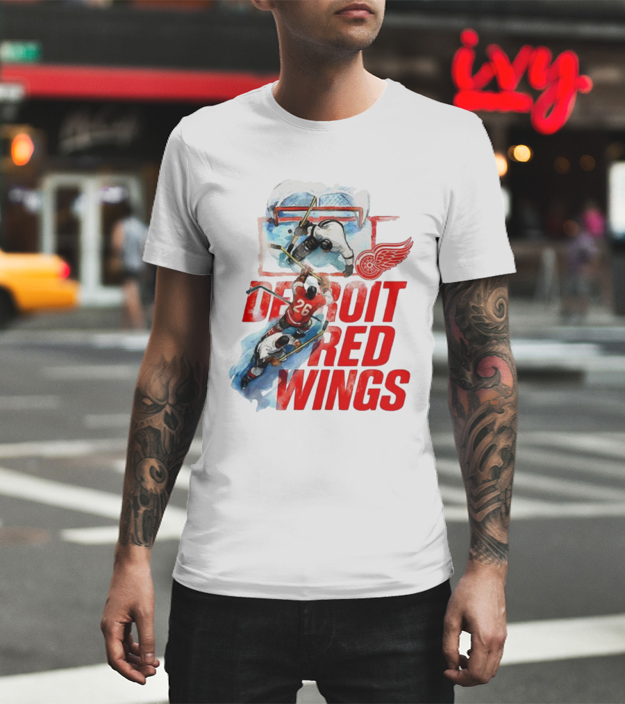 Sana X Detroit Red Wings Hockey Team Action Scene T-Shirt