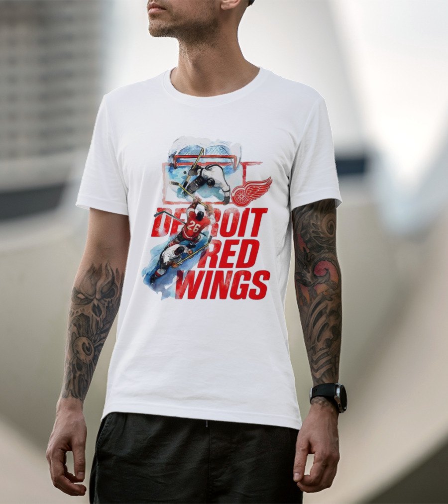 Sana X Detroit Red Wings Hockey Team Action Scene T-Shirt