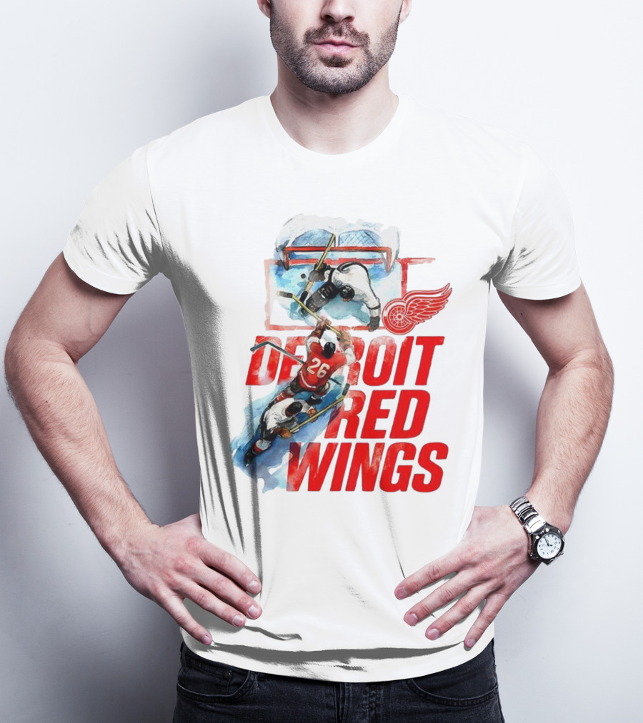 Sana X Detroit Red Wings Hockey Team Action Scene T-Shirt