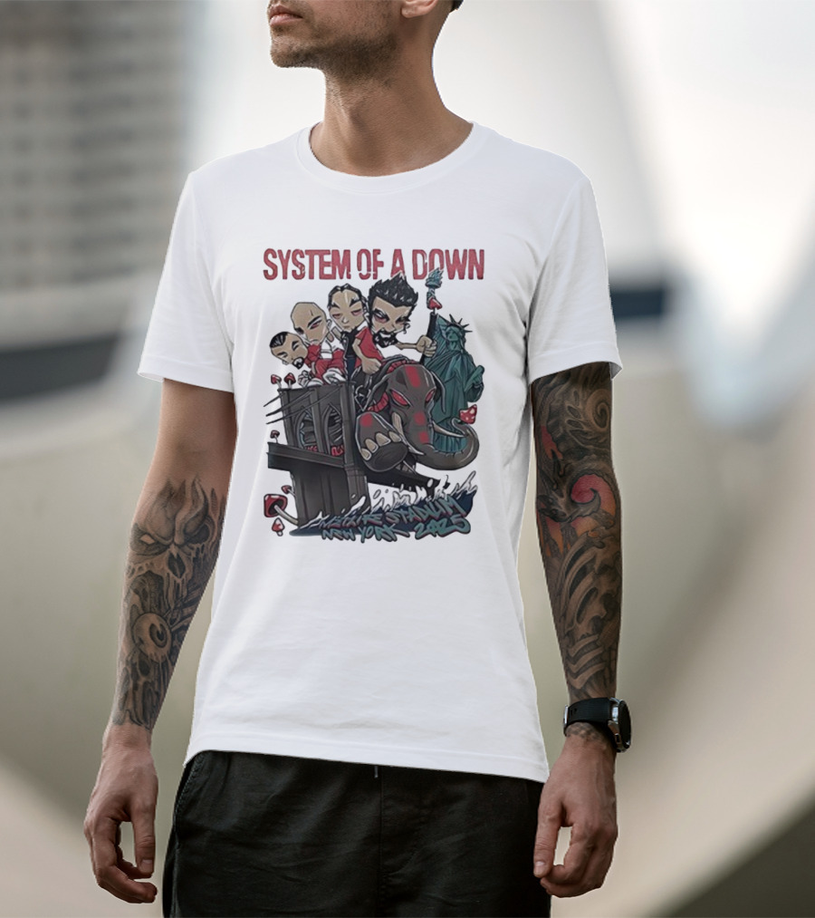 System Of A Down 2025 Chibi Cartoon Yankee Stadium New York T-Shirt