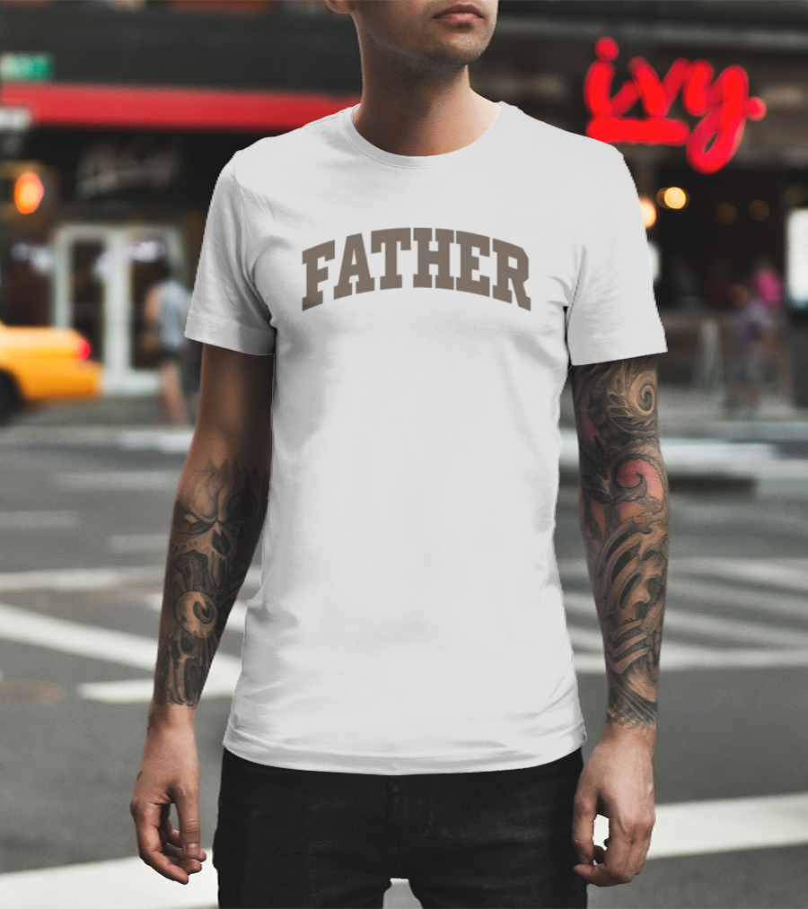 Unwell Father Text Arch Style Brown Letters T-Shirt