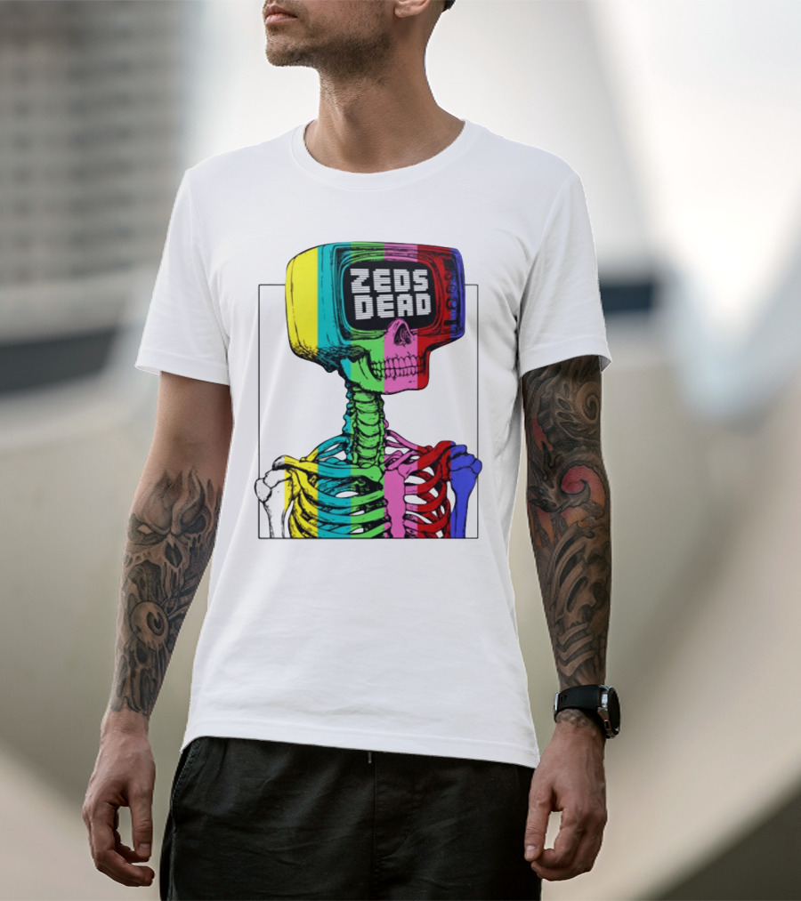 Zeds Dead TV Head Skeleton Multicolor Test Pattern T-Shirt