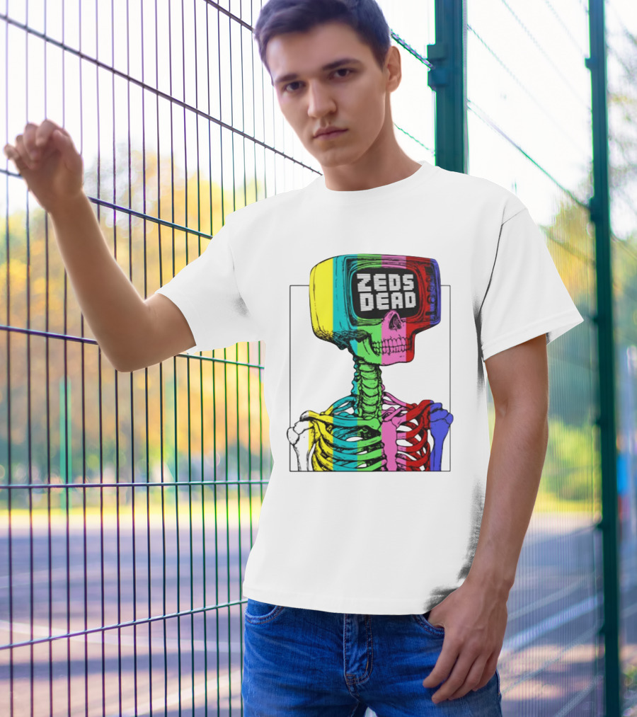 Zeds Dead TV Head Skeleton Multicolor Test Pattern T-Shirt