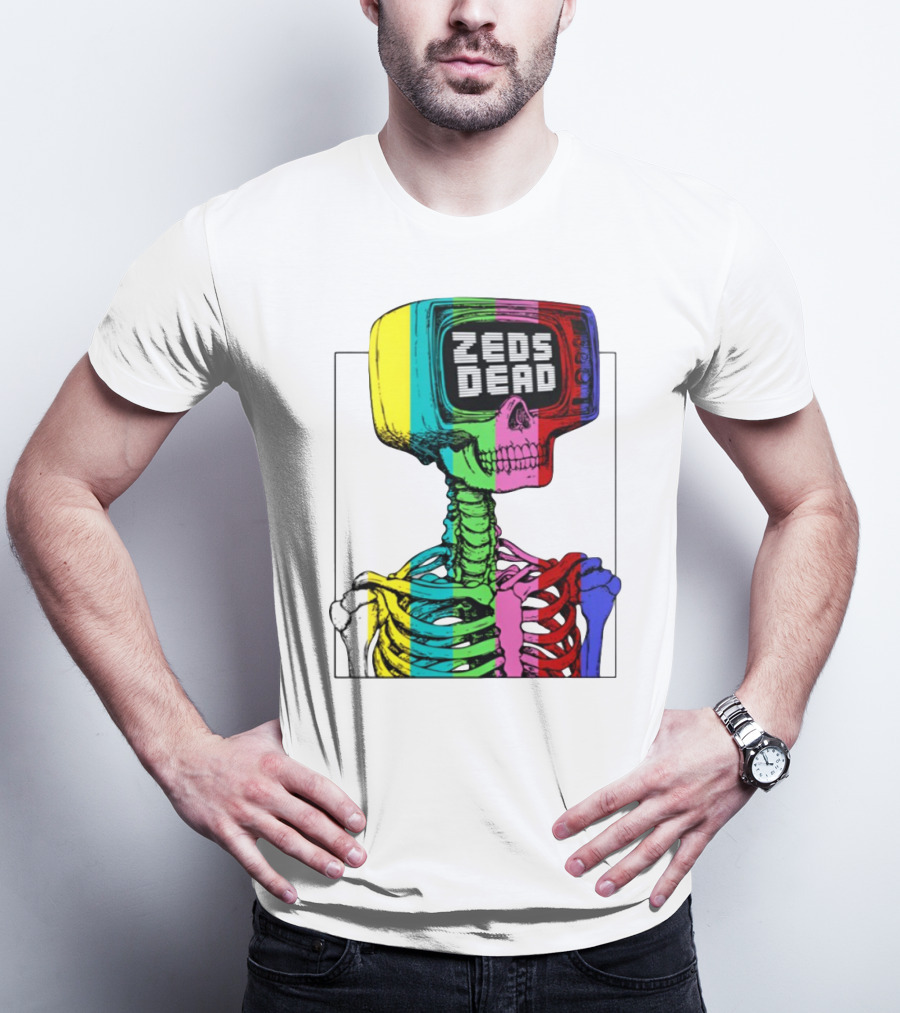 Zeds Dead TV Head Skeleton Multicolor Test Pattern T-Shirt
