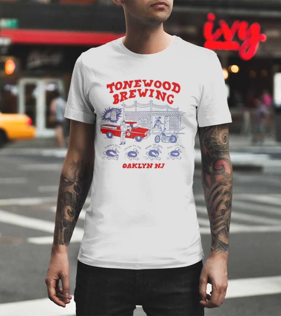 Tonewood Brewing Oaklyn NJ Vintage Car Scene T-Shirt