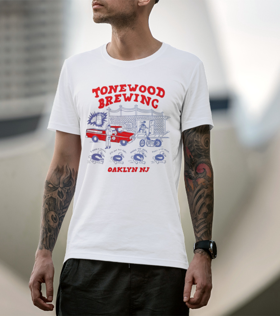 Tonewood Brewing Oaklyn NJ Vintage Car Scene T-Shirt