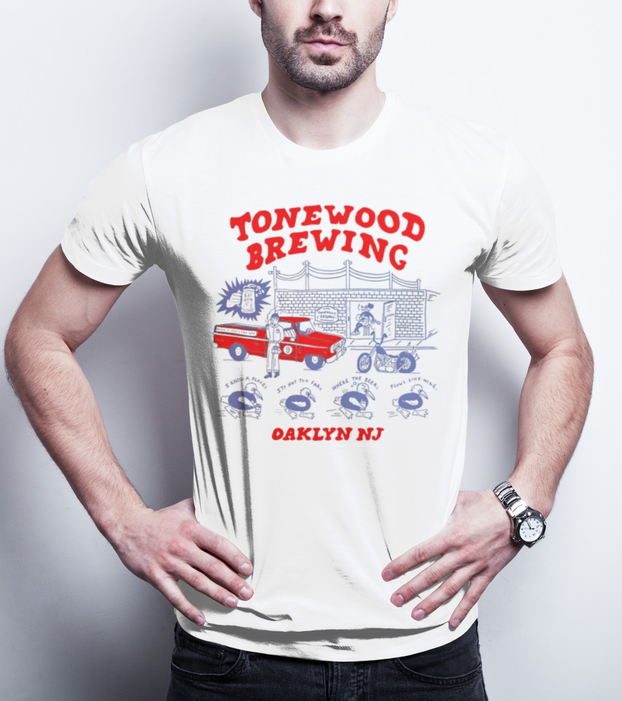 Tonewood Brewing Oaklyn NJ Vintage Car Scene T-Shirt