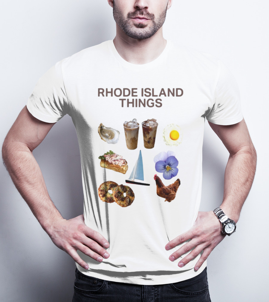 Rhode Island Things Iced Coffee Lobster Roll Sailboat Hen Johnnycakes T-Shirt