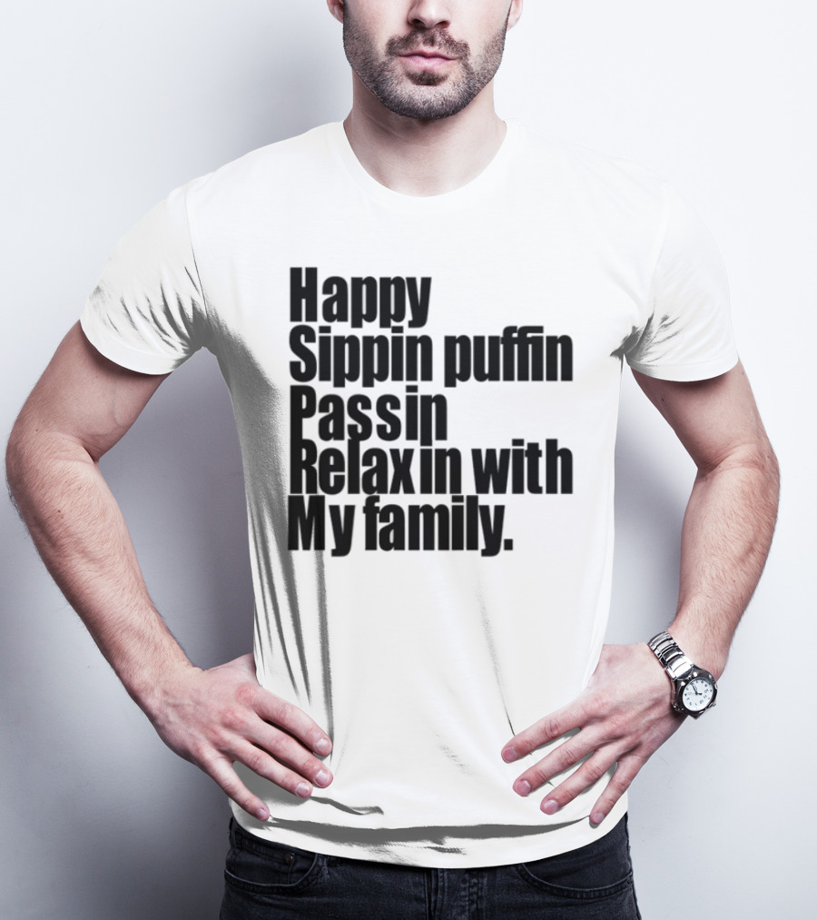 Happy Sippin Puffin Passin Relaxin With My Family Retro Vintage Style T-Shirt