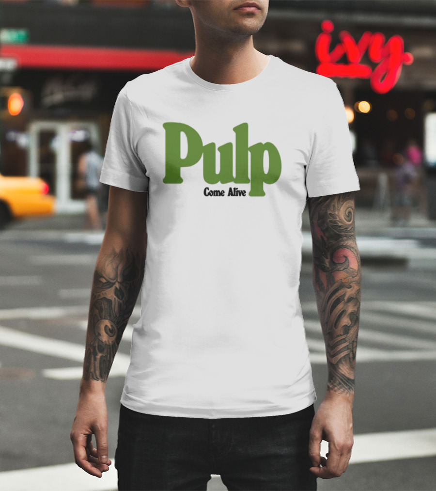 Pulp Come Alive Ecru Retro Bold Green Typography T-Shirt