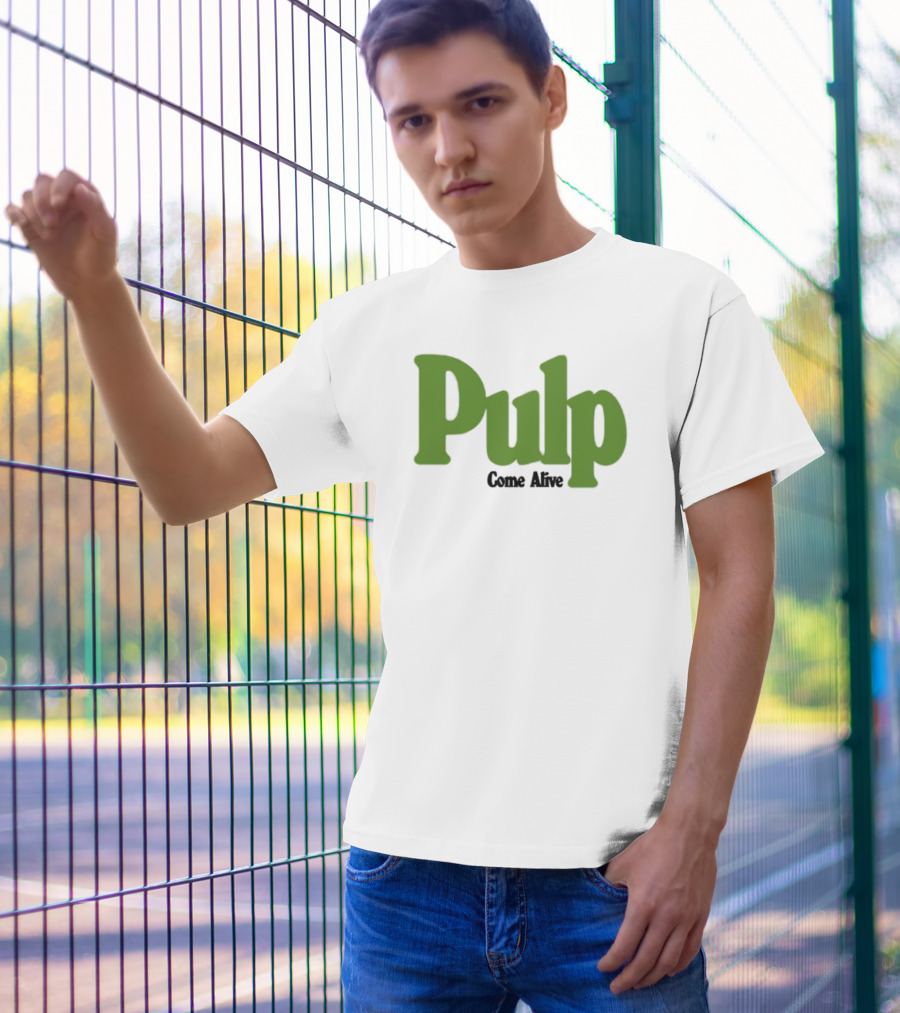 Pulp Come Alive Ecru Retro Bold Green Typography T-Shirt