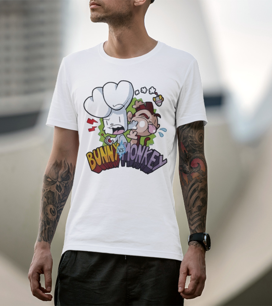 Bunny Vs Monkey Cartoon Rivalry Comic Style T-Shirt