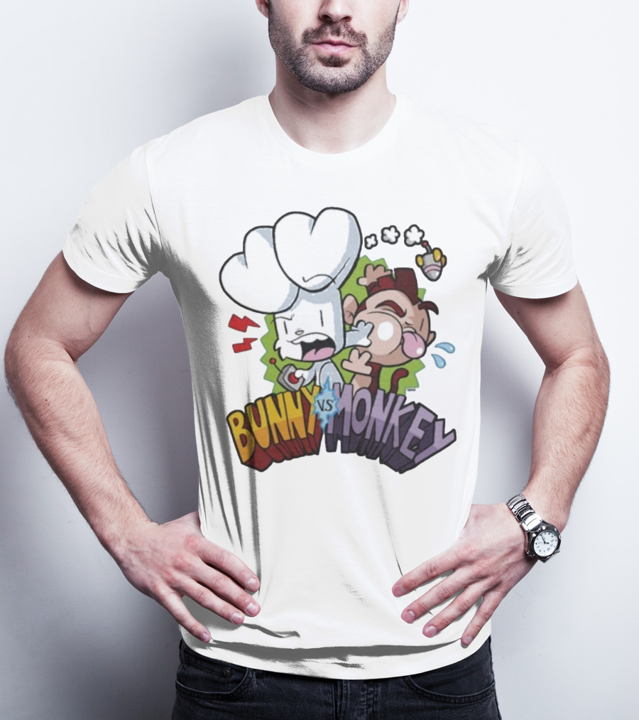 Bunny Vs Monkey Cartoon Rivalry Comic Style T-Shirt