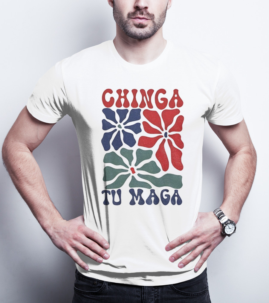Chinga Tu Maga Colorful Floral Design T-Shirt