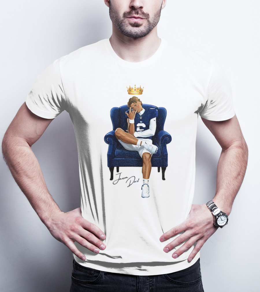 Jaxson Dart King New York Giants Football NFL 2025 Cartoon Player Throne Illustration T-Shirt