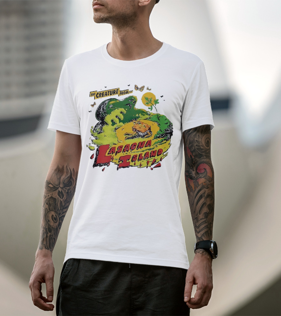The Creature From Lasagna Island Vintage Horror Design October 2025 T-Shirt