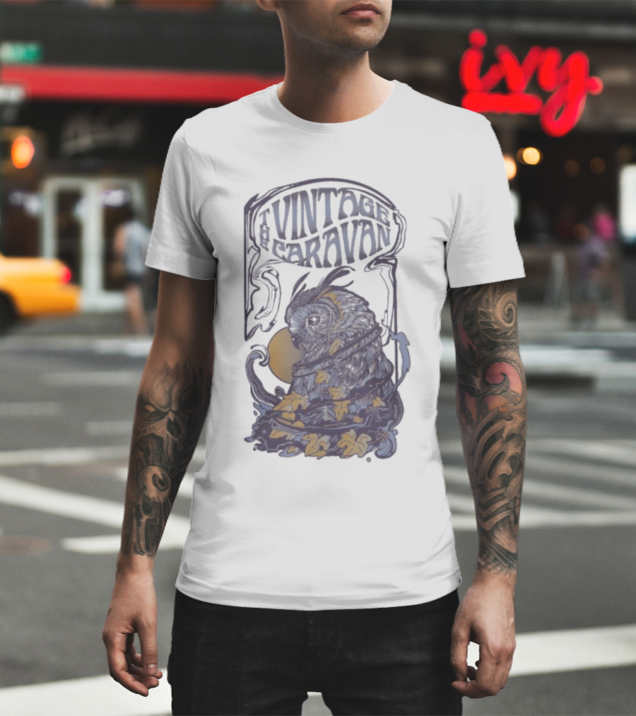 The Vintage Caravan Psychedelic Owl Art Nouveau Style T-Shirt