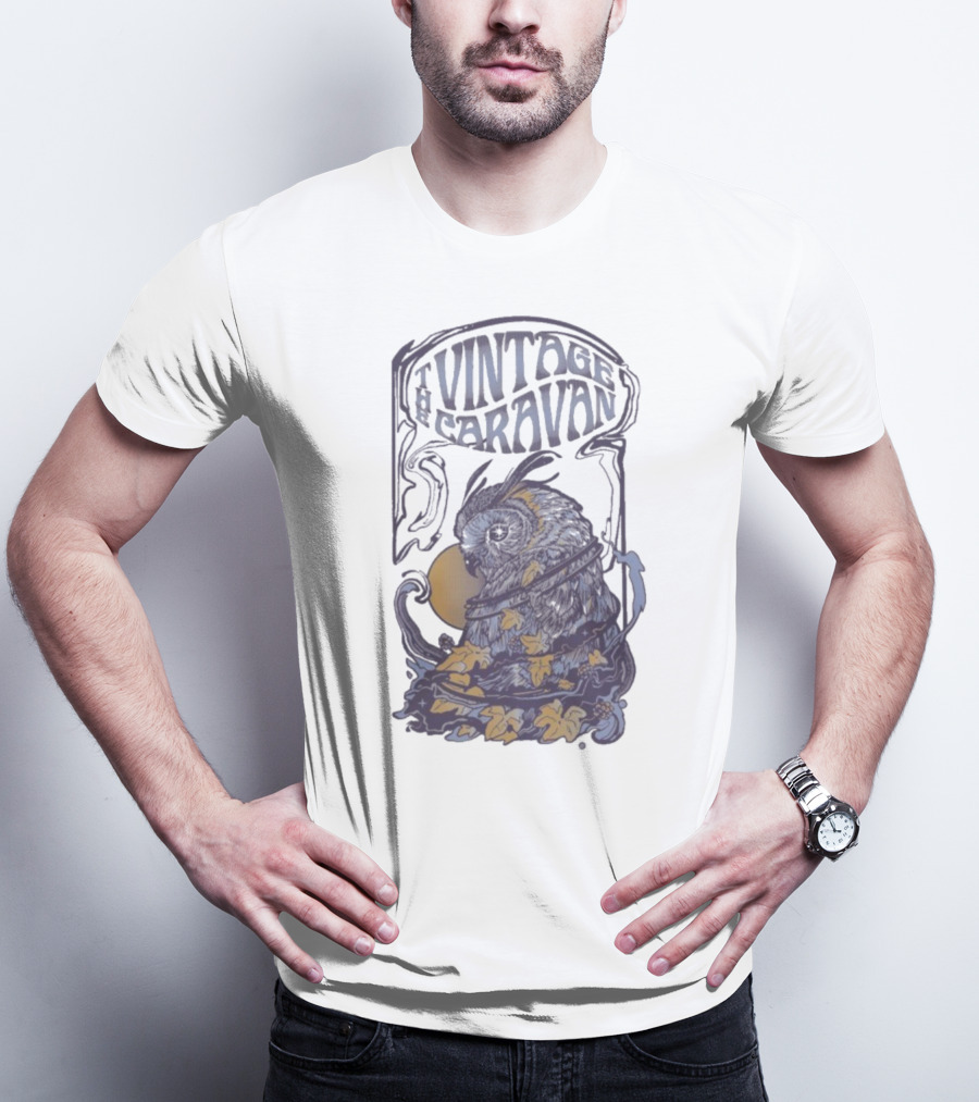 The Vintage Caravan Psychedelic Owl Art Nouveau Style T-Shirt