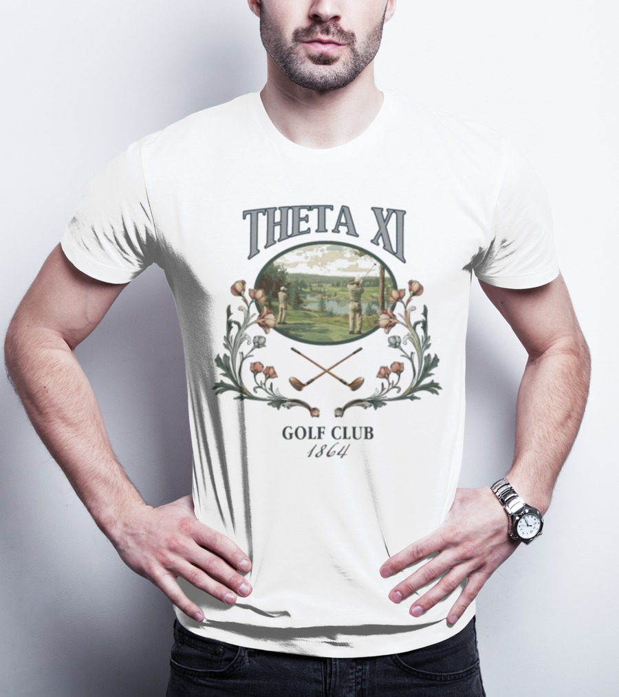 Theta Xi Golf Club 1864 Vintage Landscape And Floral Accents T-Shirt