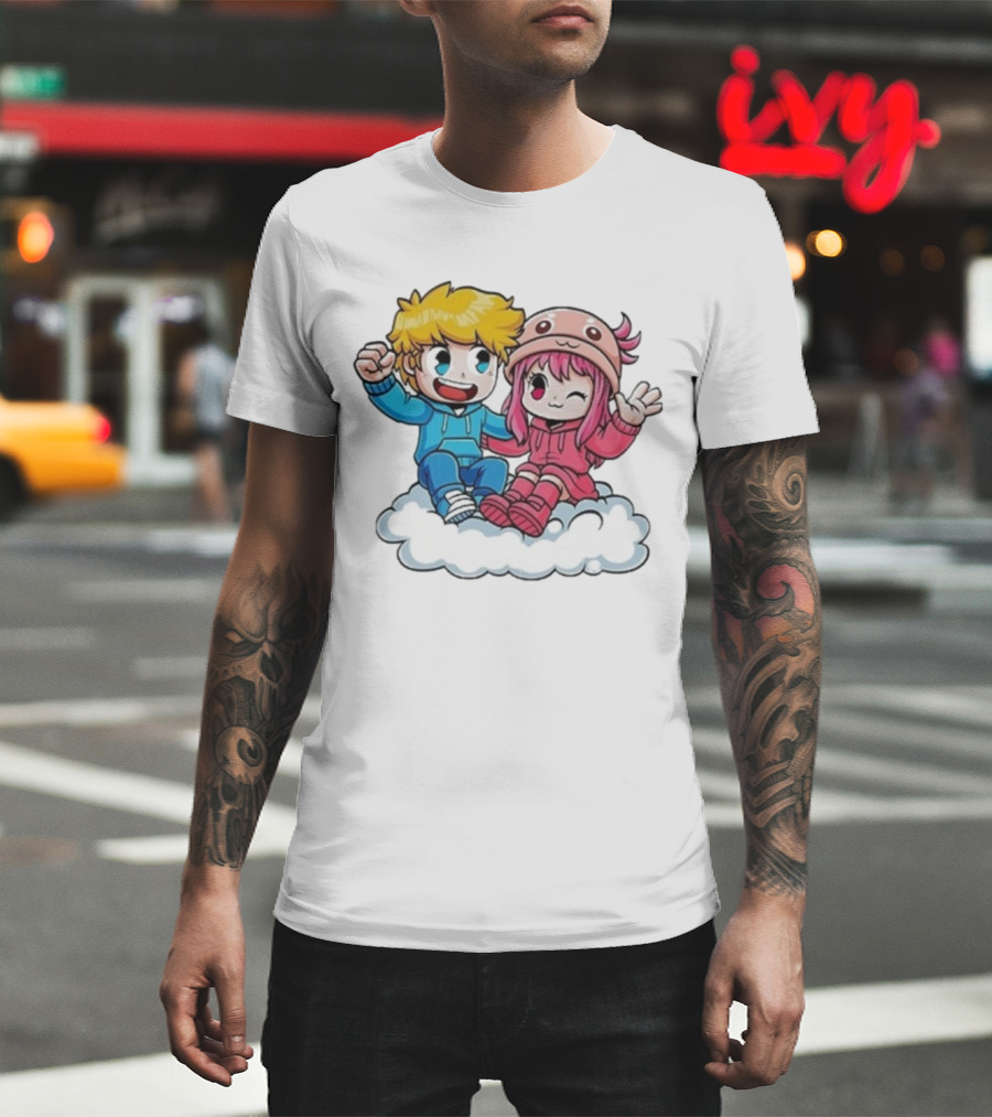 Ukri Et Lea Bio Cute Cartoon Characters On Cloud T-Shirt