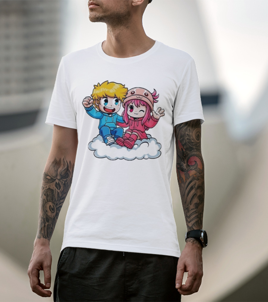 Ukri Et Lea Bio Cute Cartoon Characters On Cloud T-Shirt