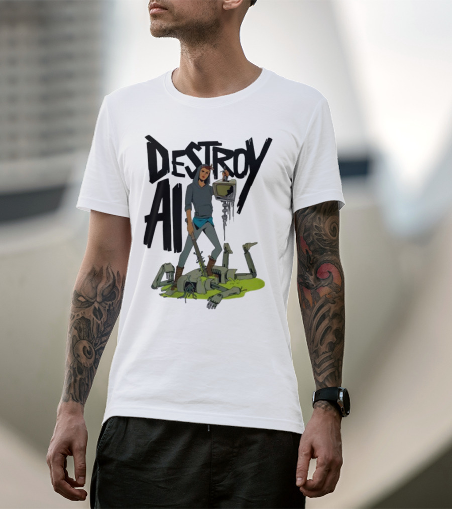 "Aftermath Destroy AI Futuristic Battle Scene" T-Shirt