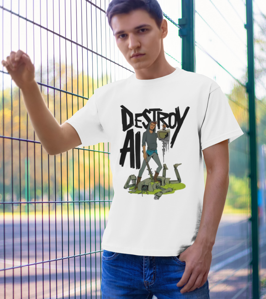 "Aftermath Destroy AI Futuristic Battle Scene" T-Shirt