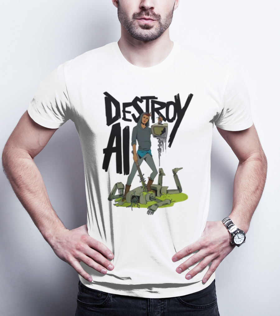 "Aftermath Destroy AI Futuristic Battle Scene" T-Shirt