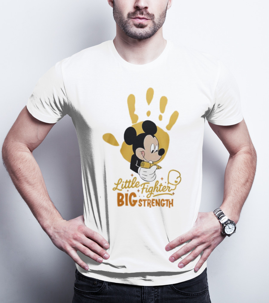 Mickey Mouse Little Fighter Big Strength Cancer Awareness Handprint T-Shirt