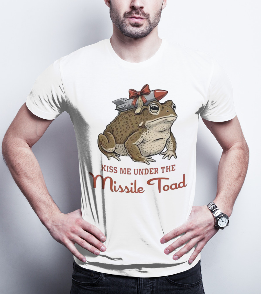 Kiss Me Under The Missile Toad Frog Christmas Holiday Joke T-Shirt